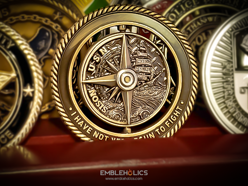 Classic U.S. Navy Officer Challenge Coin with Rope Edge and Compass Detail